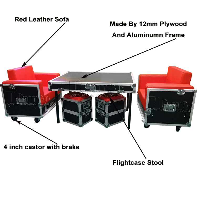 TourGo Custom Removable 1 Seater Furniture Sofa Road Case With Red Color